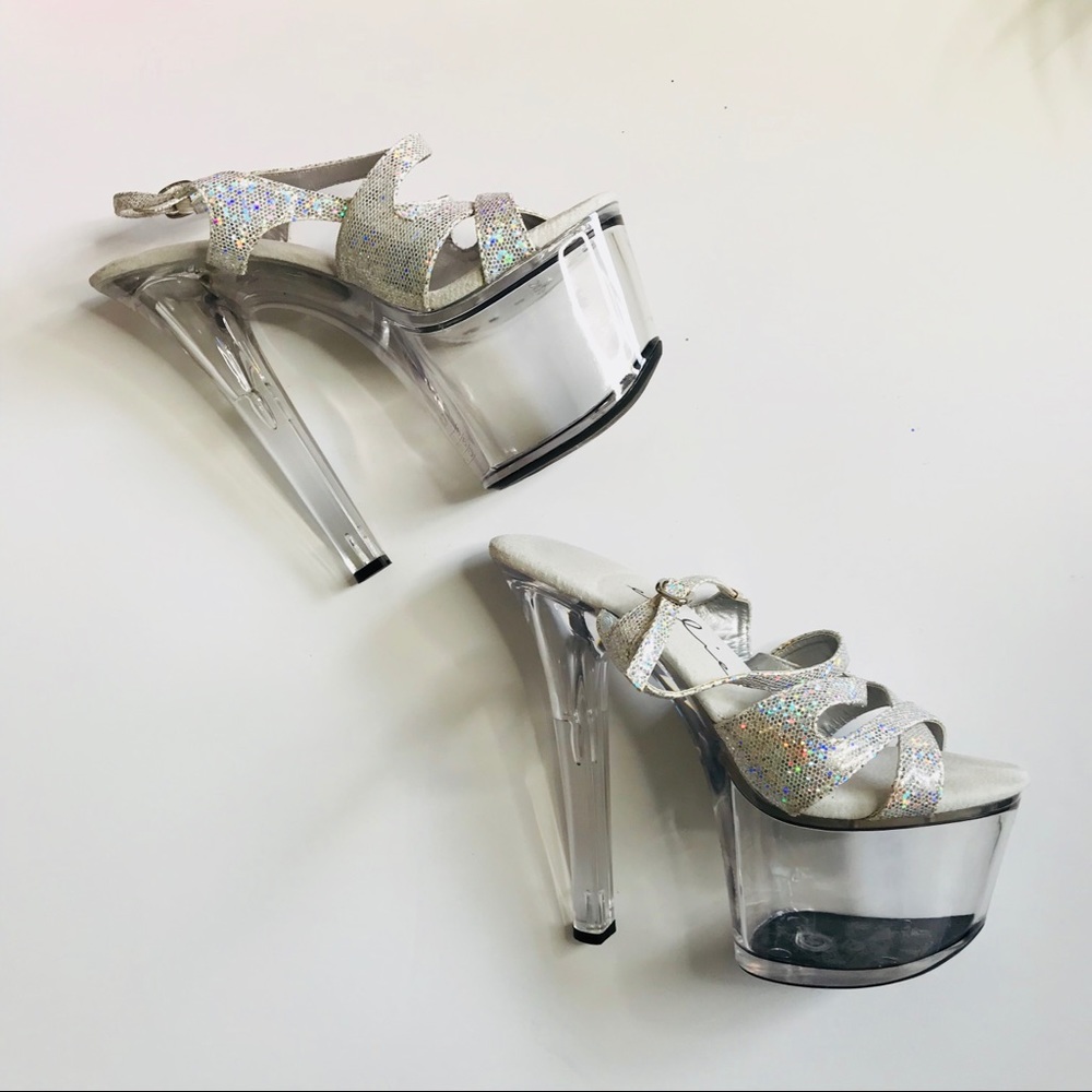 6 To 7 Inches Pageant Platform Glitter Heels 8 - Gem